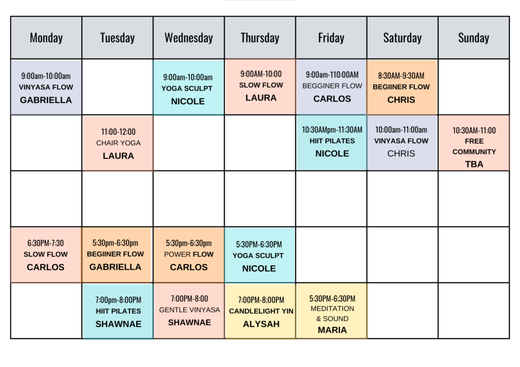 Schedule - Westside Yoga Studio Fresno
